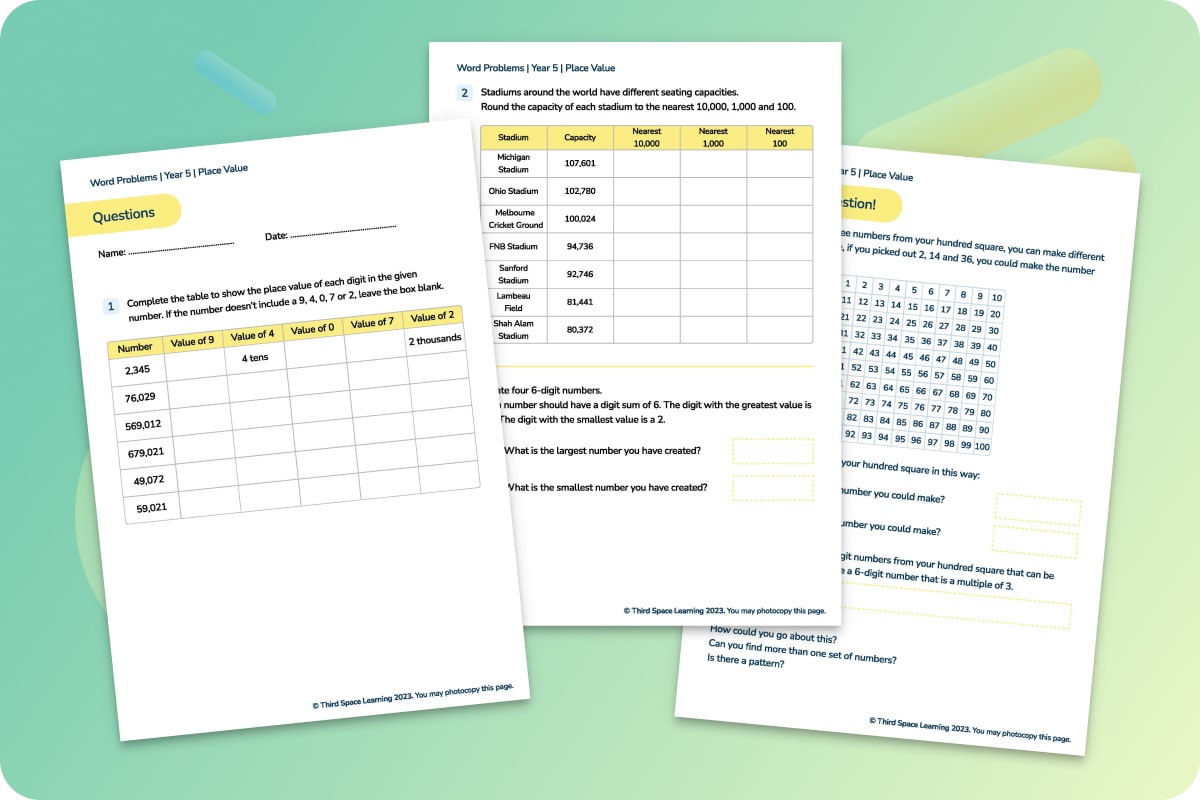 Word Problems Year 5 Place Value | Maths Hub | Third Space Learning