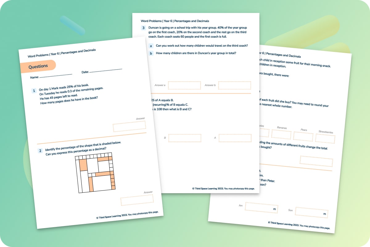 Word Problems Year 6 Percentages And Decimals | Maths Hub | Third Space Learning