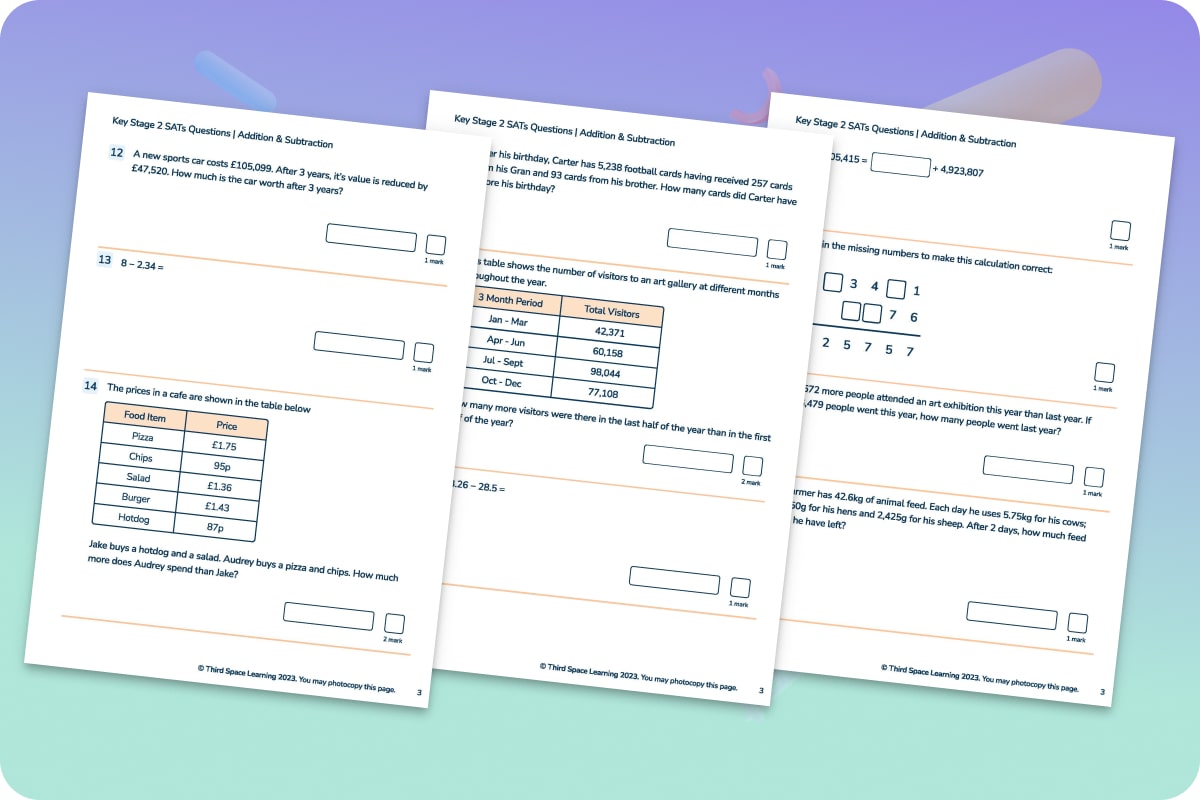 Addition And Subtraction SATs Question Pack | Maths Hub | Third Space ...