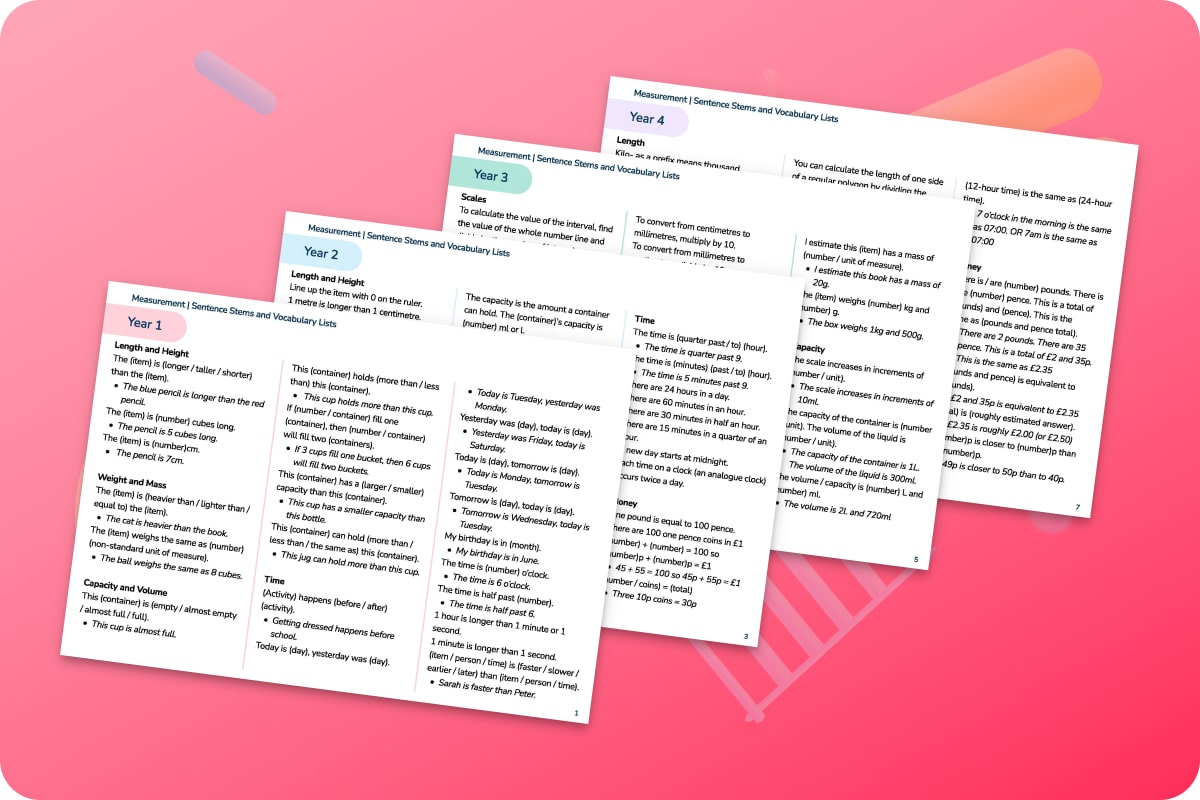Sentence Stems And Vocabulary Lists | Measurement