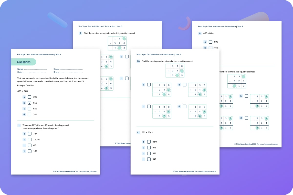 Diagnostic Assessment Addition And Subtraction Year 3 | Maths Hub ...