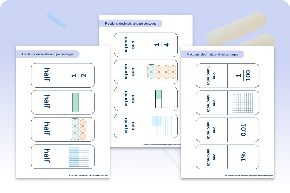 Maths Memory Cards Fractions, Decimals And Percentages | Maths Hub ...