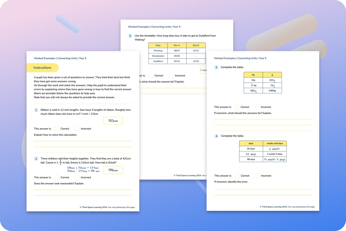Year 5 Worked Examples Converting Units | Maths Hub | Third Space Learning
