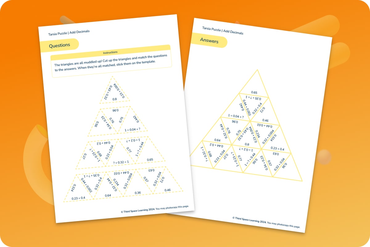 Tarsia Puzzle Add Decimals Year 5 | Maths Hub | Third Space Learning