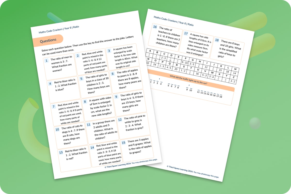 Maths Code Crackers Pack | Ratio | Year 6