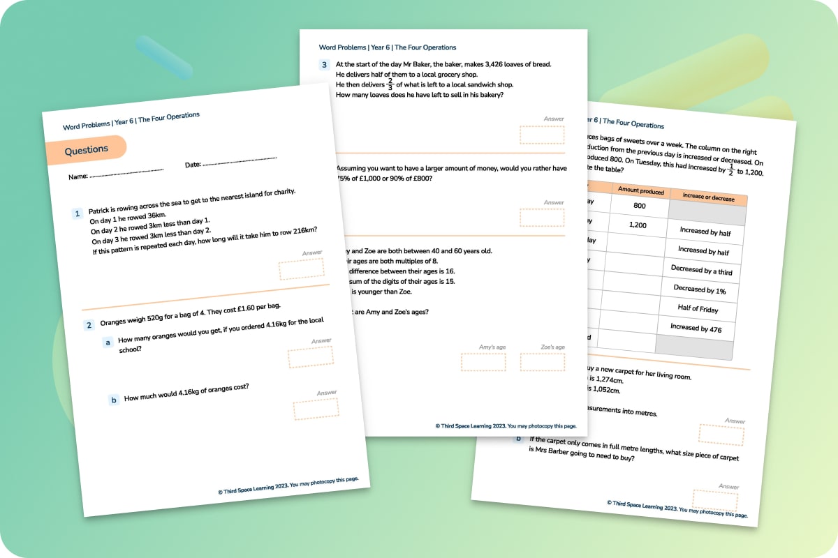 Word Problems Year 6 The Four Operations | Maths Hub | Third Space Learning