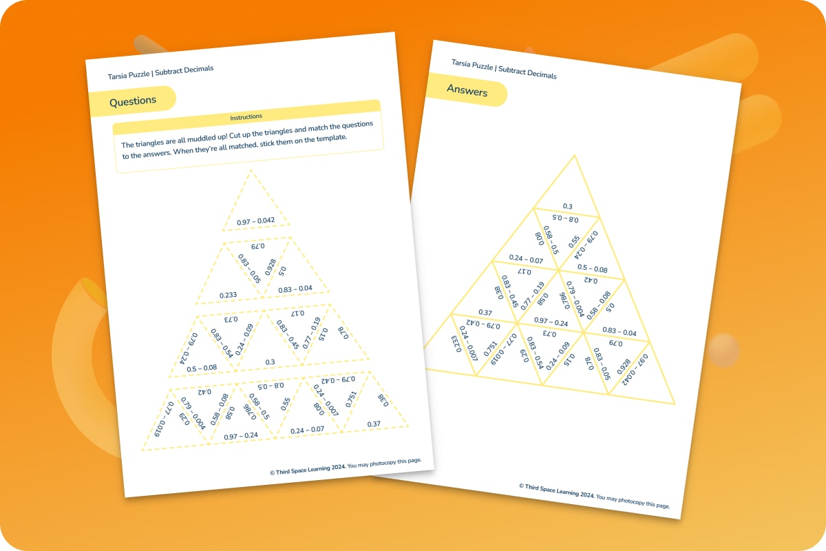 Tarsia Puzzle Subtract Decimals Year 5 | Maths Hub | Third Space Learning