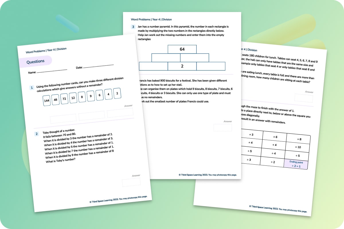 Word Problems Year 4 Division | Maths Hub | Third Space Learning