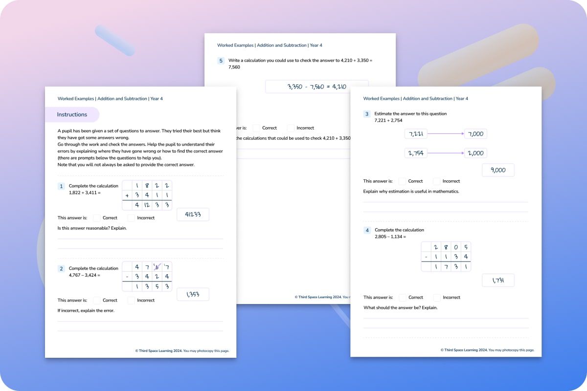 Year 4 Worked Examples Addition And Subtraction | Maths Hub | Third ...