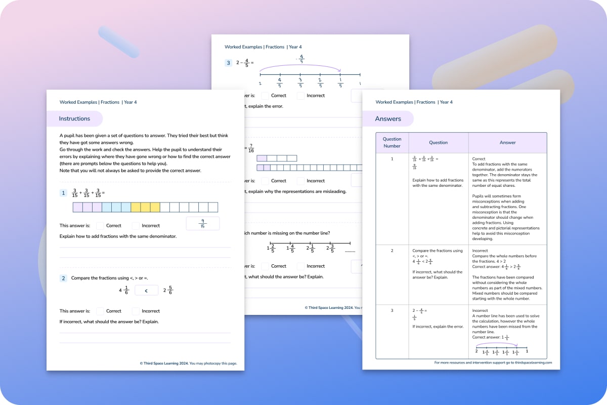 Year 4 Worked Examples Fractions | Maths Hub | Third Space Learning