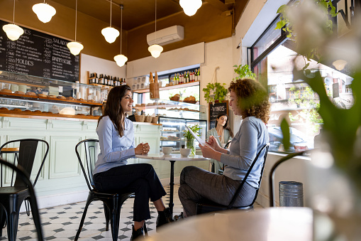 Female professional having a casual discussion with a female client in ...