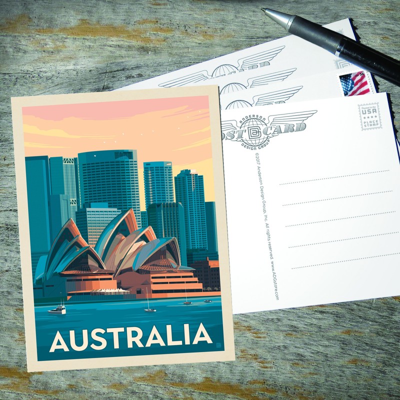 Skyline Highlighted by the Setting Sun Sydney Australia Postcard ...