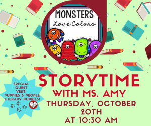10/20/2022 | Story Time for Ages 0-5: Ms. Amy: Monsters Love Colors ...