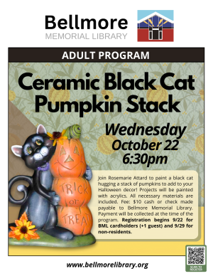 10/22/2025 | Black Cat Pumpkin Stack Ceramic | Bellmore Memorial Library