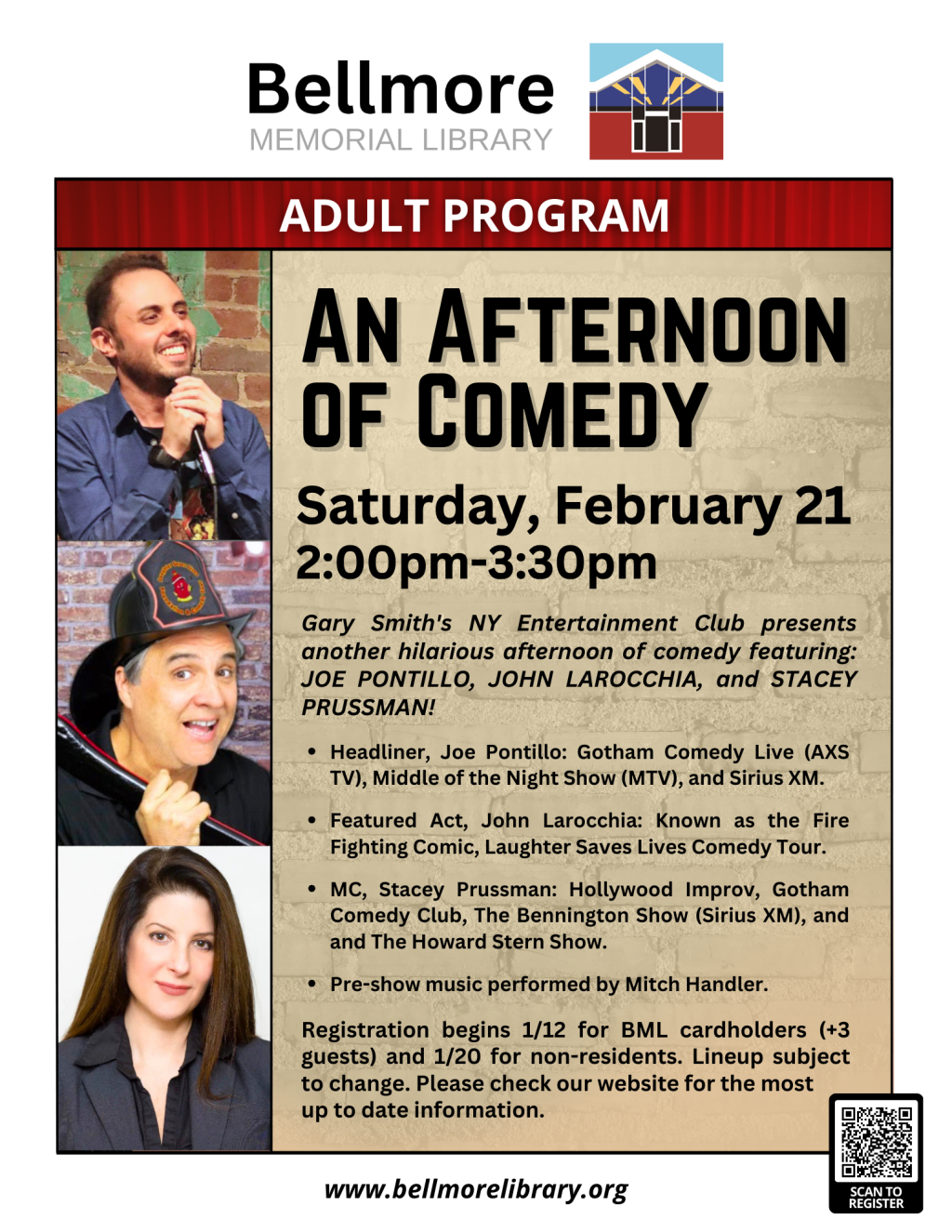 02/21/2026 | An Afternoon of Comedy | Bellmore Memorial Library