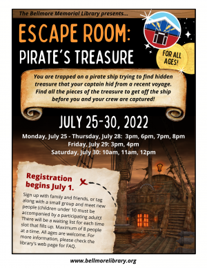 07/26/2022 | Escape Room: Pirates Treasure | Bellmore Memorial Library