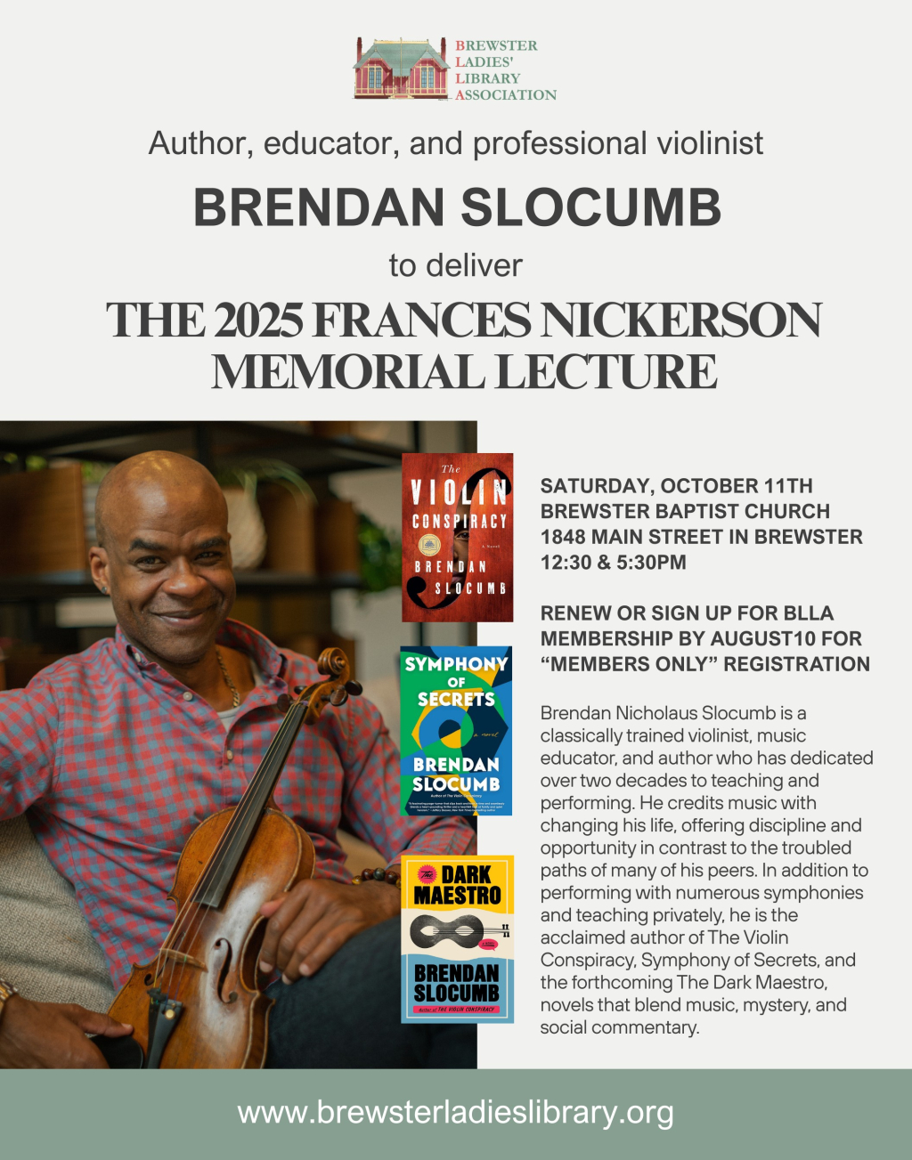10/11/2025 | Nickerson Lecture 2: Author & Musician, Brendan Slocumb ...