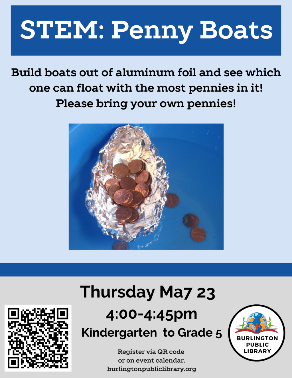 05/23/2024 | STEM Penny Boat Challenge | Burlington Public Library
