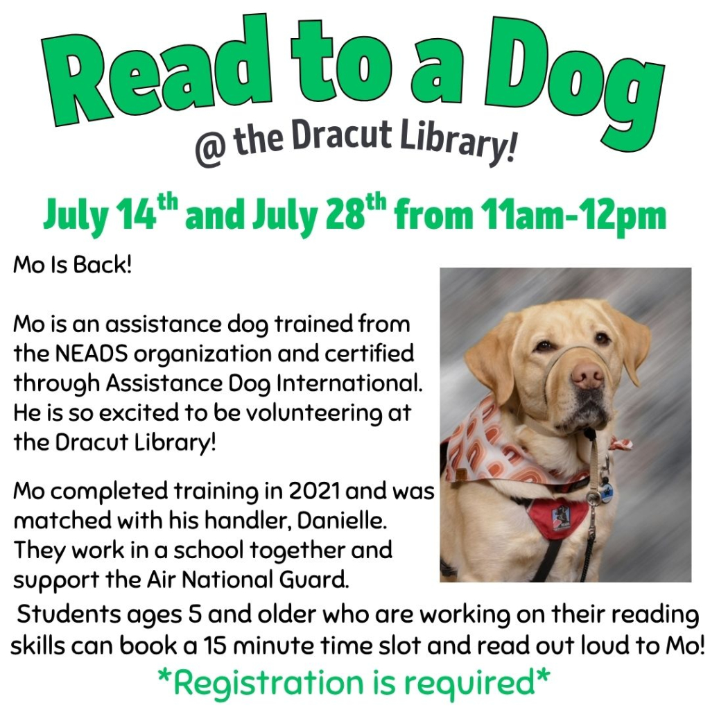 Monday, July 28, 2025 | Read to a Dog: Mo | Parker Memorial Library