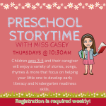 04/25/2024 | Preschool Storytime with Miss Casey | Parker Memorial Library