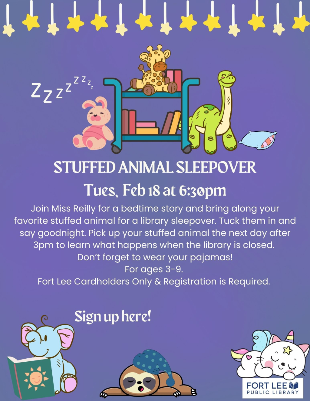 02/18/2025 | Stuffed Animal Sleepover | Fort Lee Public Library