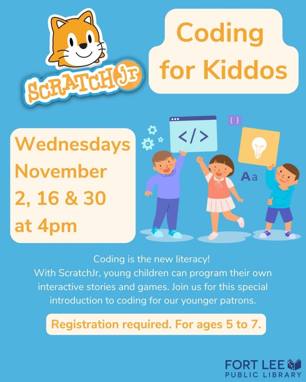 11/02/2022 | ScratchJR: Coding for Kiddos | Fort Lee Public Library