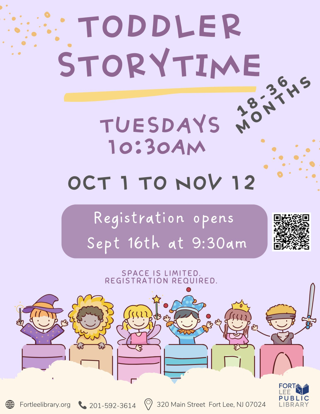 Tuesday, October 15, 2024 | Toddler Storytime | Fort Lee Public Library