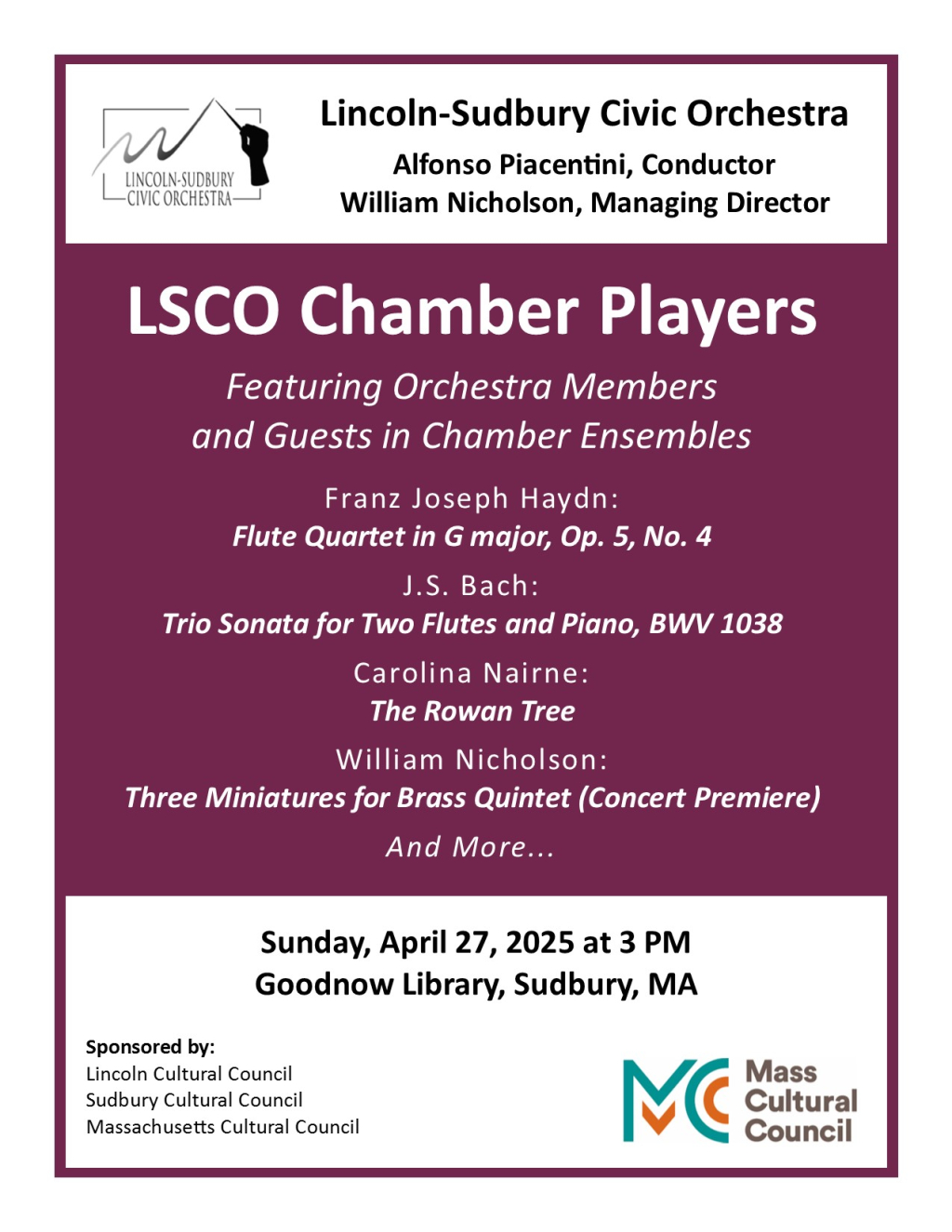 04/27/2025 | Lincoln-Sudbury Civic Orchestra: Chamber Music Recital ...
