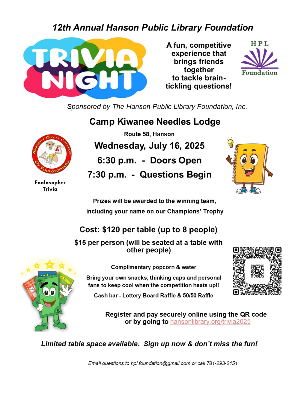 07/16/2025 | 12th Annual Trivia Night (Adults) | Hanson Public Library