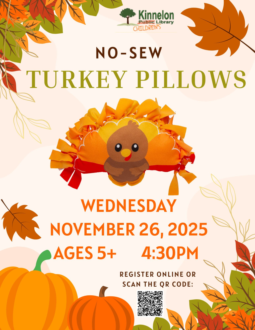 11/26/2025 | No-Sew Turkey Pillows: RMS 1 & 2 | Kinnelon Public Library