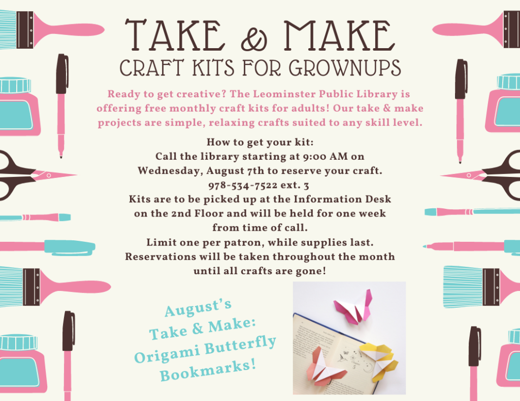 08/07/2024 | Take & Make: Craft Kits for Grownups! | Leominster Public ...