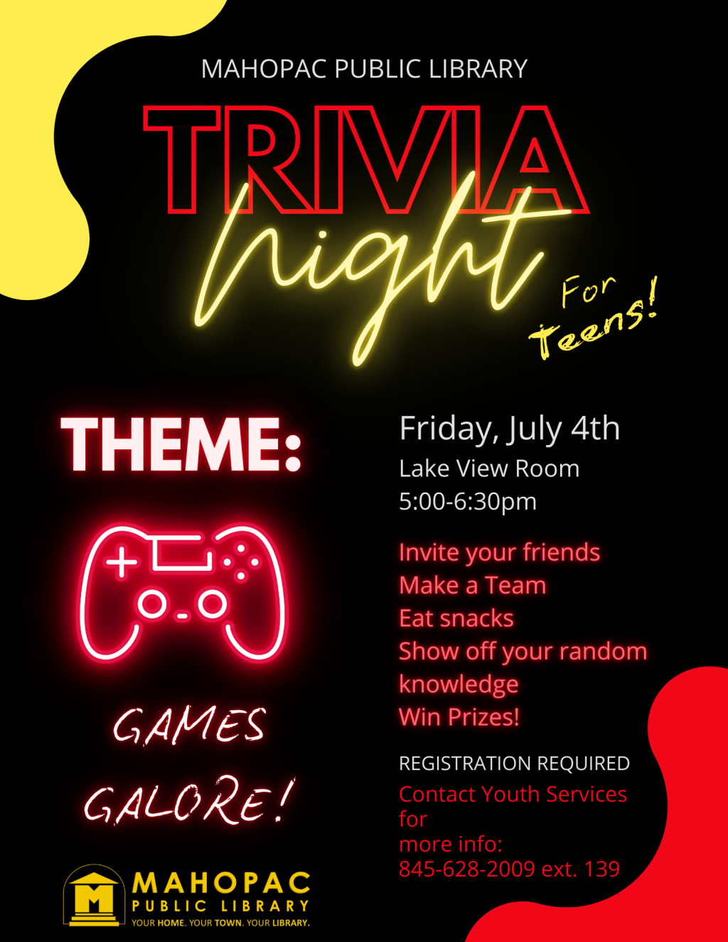 Friday, July 11, 2025 | TRIVIA NIGHT FOR TEENS | Mahopac Public Library