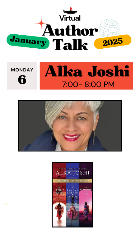 01/06/2025 | VIRTUAL: Q&A with Author Alka Joshi: Discussing the Jaipur Trilogy | Melrose Public ...