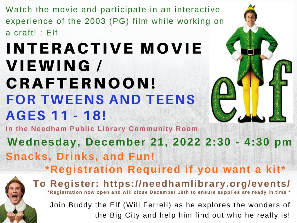 12/21/2022 | Interactive Movie / Crafternoon Program! - Elf (For Ages ...