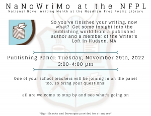 11/29/2022 | NaNoWriMo Publishing Panel | Needham Public Library