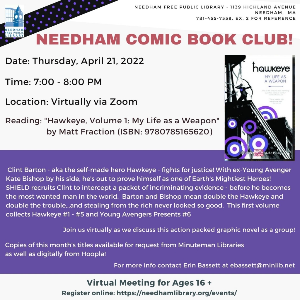 04/21/2022 | Virtual Comic Book Book Club Meeting! | Needham Public Library