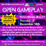 12/14/2023 | Open Video Game Play: One Up Games (Session 2) | Morrill ...
