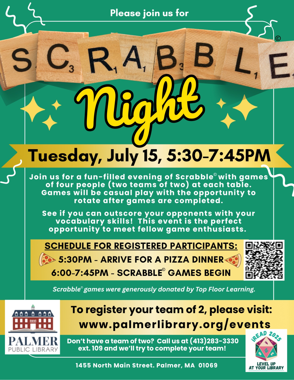07/15/2025 | Scrabble© Night | Palmer Public Library