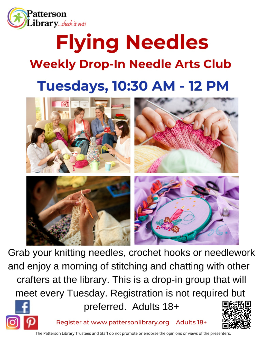 07/02/2024 | Flying Needles Club: Knitting & Crocheting | Patterson Library