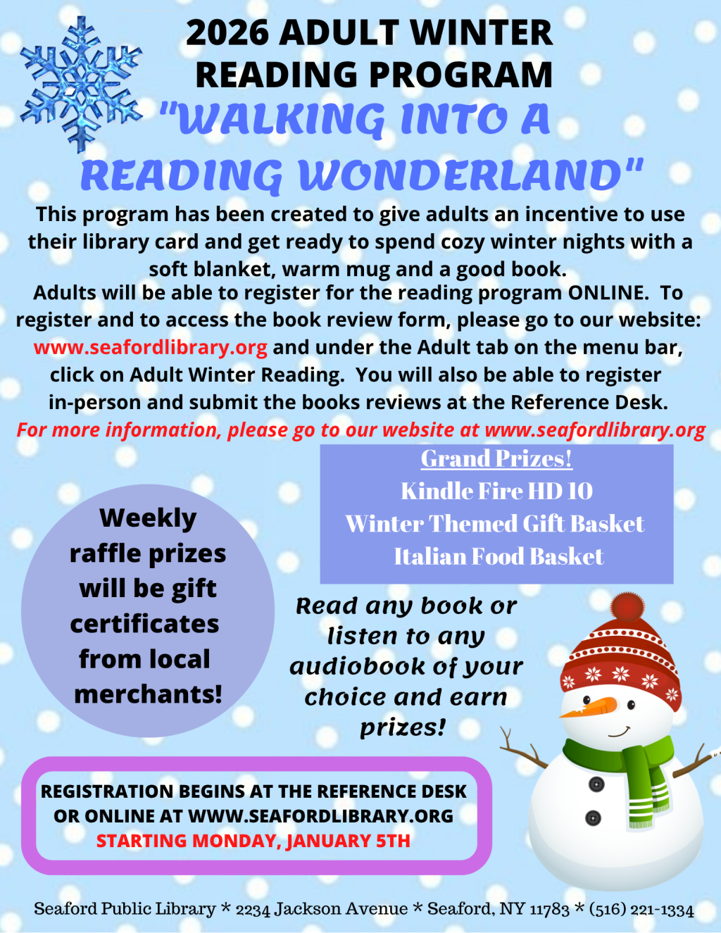 Monday, January 5, 2026 | 2026 Adult Winter Reading "Walking into a ...