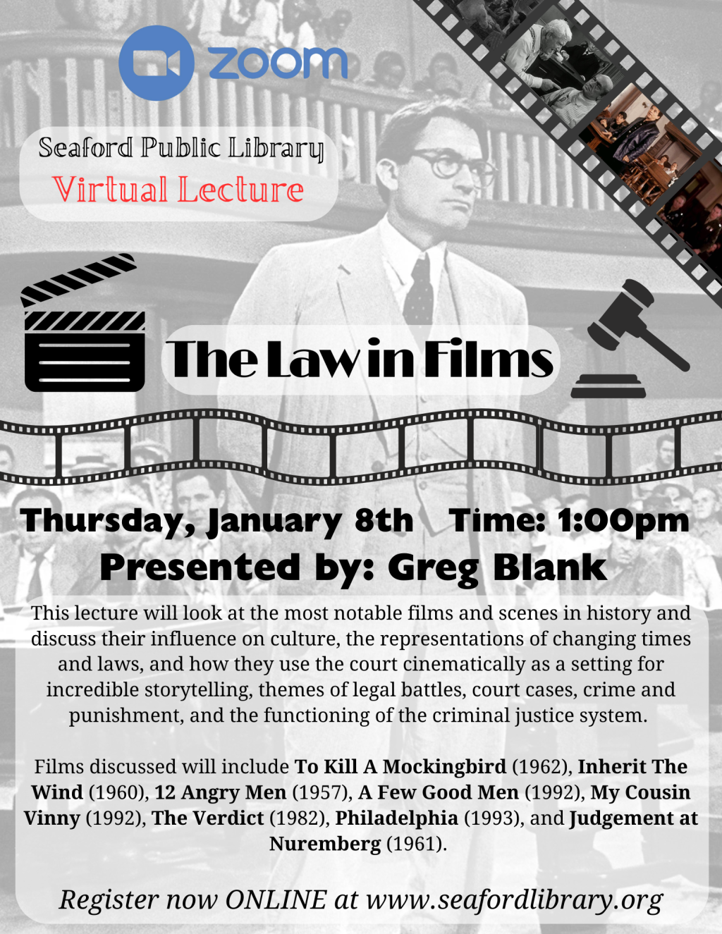 Thursday, January 8, 2026 | Virtual Lecture: The Law in Films | Seaford ...