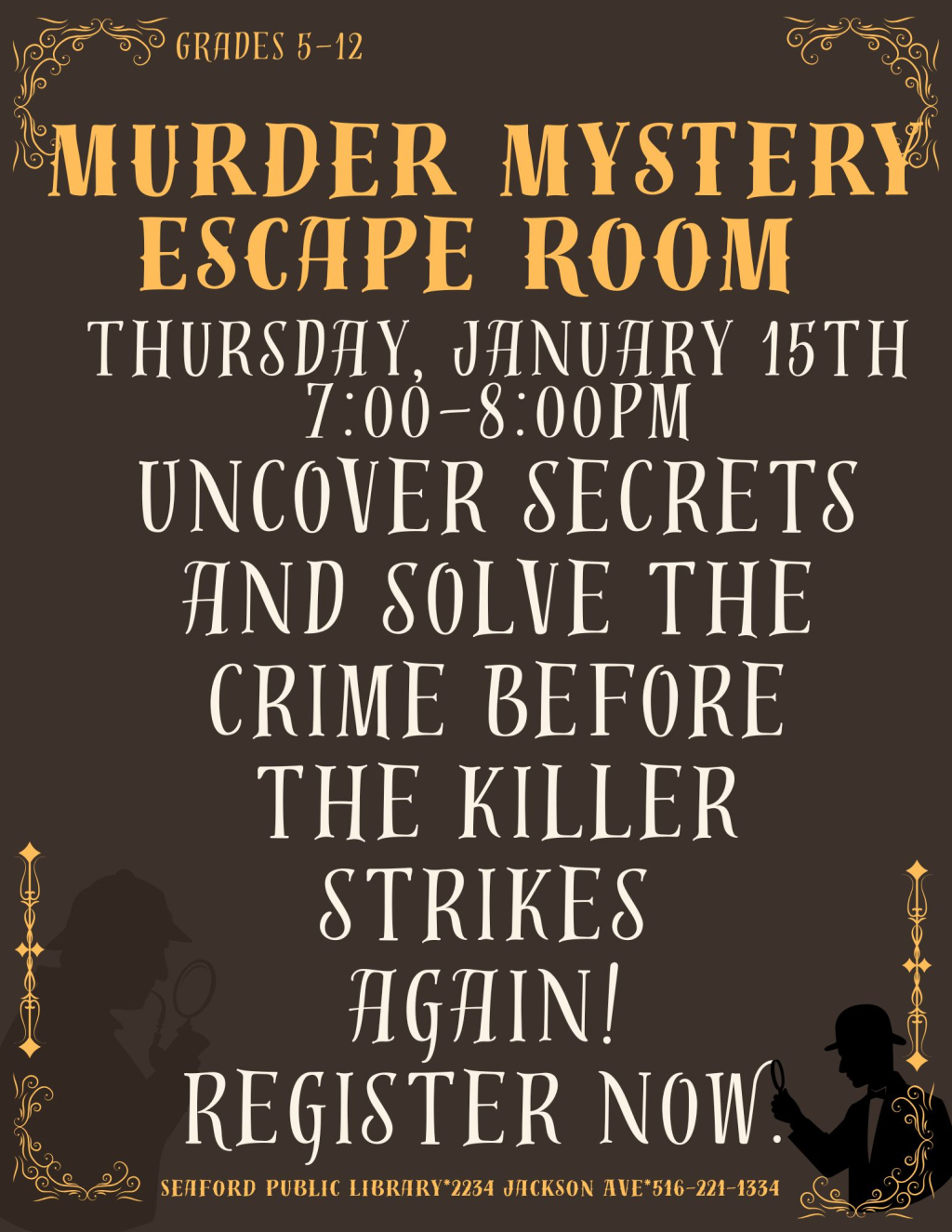 Thursday, January 15, 2026 | Murder Mystery Escape Room (Grades 5-12 ...
