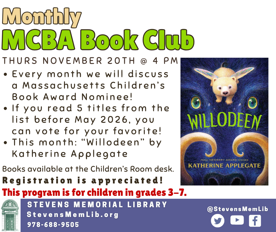 11/20/2025 | MCBA Book Club: Willodeen by Katherine Applegate | Stevens ...