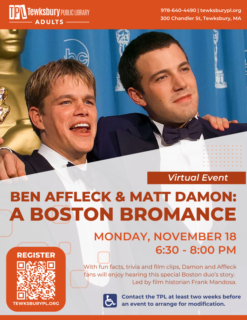 Monday, November 18, 2024 | VIRTUAL: Ben Affleck & Matt Damon -- A ...