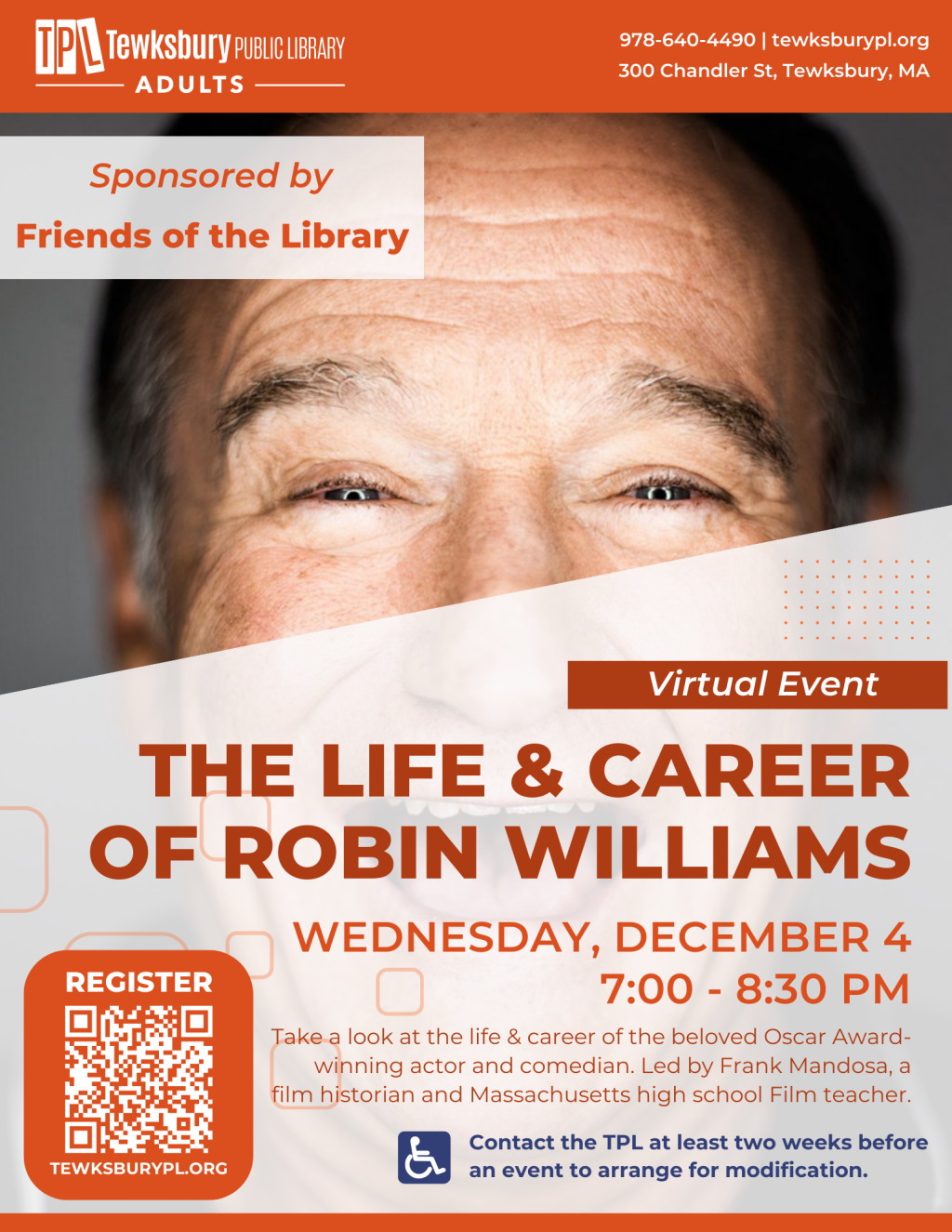 12/04/2024 | VIRTUAL: Robin Williams -- The Man of a Thousand Laughs ...