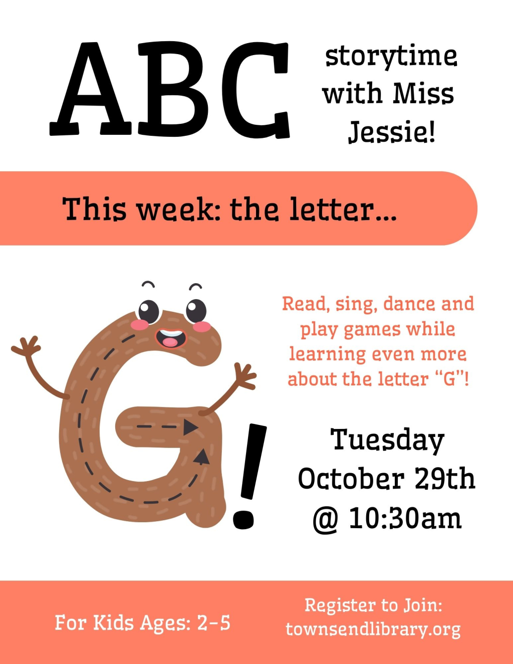 10/29/2024 | ABC Storytime with Miss Jessie! | Townsend Public Library