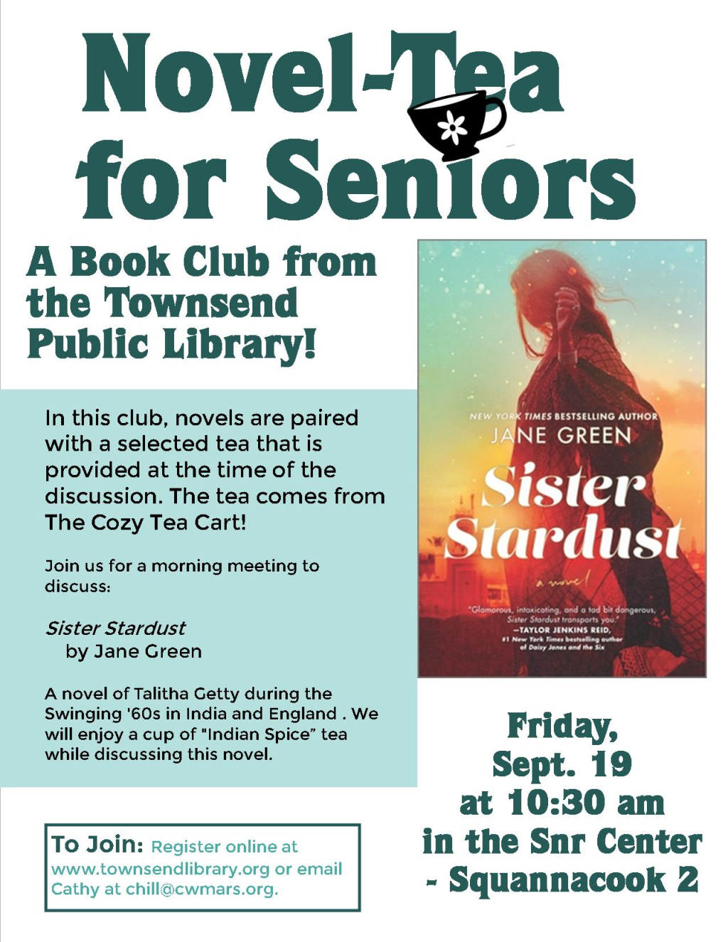 09/19/2025 | Novel-Tea Book Club for Seniors | Townsend Public Library