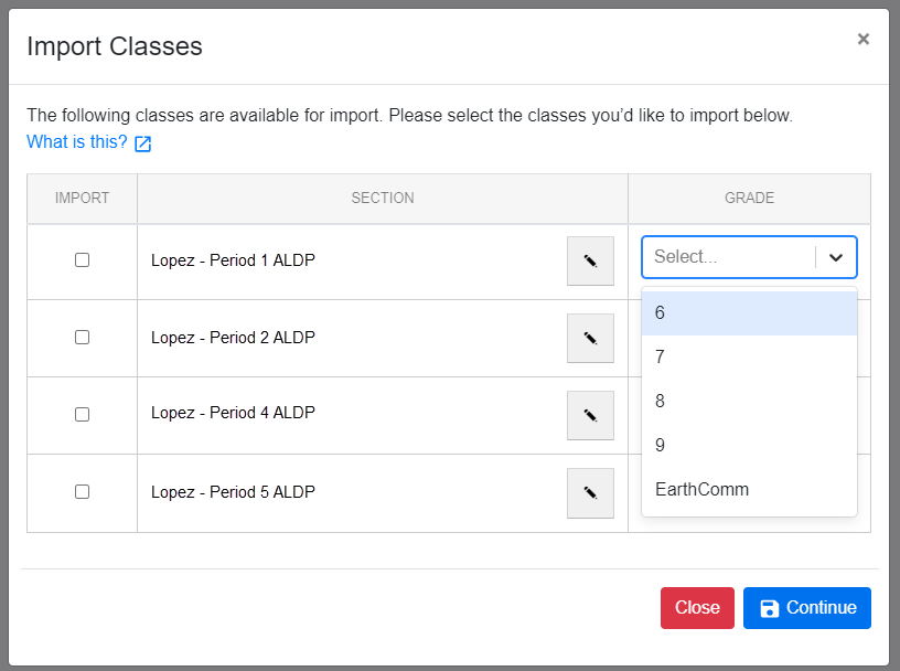 Import classes from Google Classroom Import classes from Google Classroom
