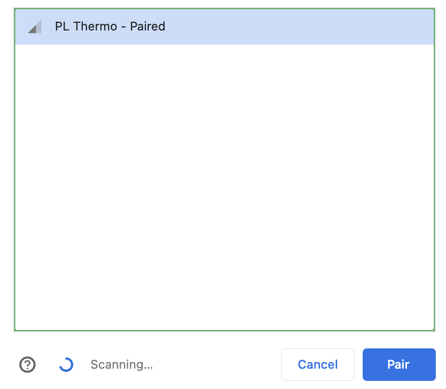 PocketLab pair device screen