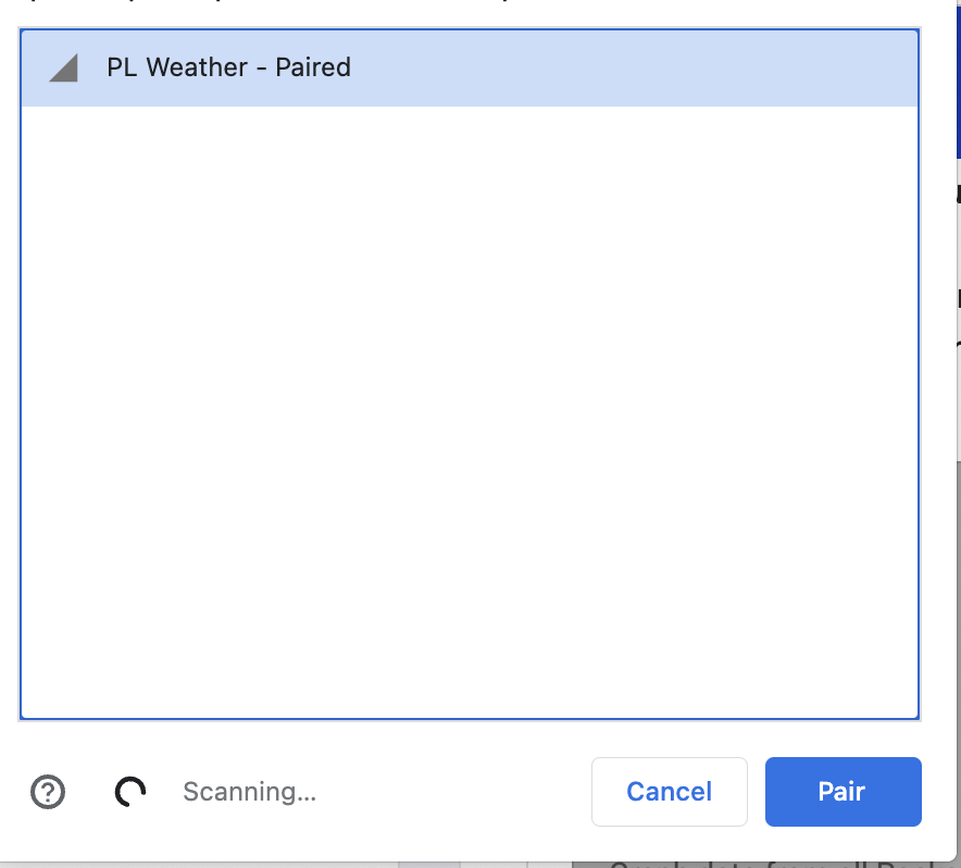 PocketLab pair device screen